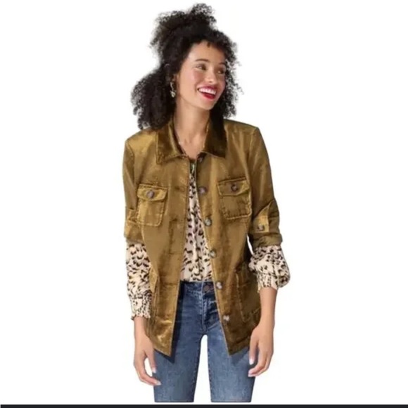 CAbi | Jackets & Coats | Cabi Womens Metallic Gold Utility Jacket ...